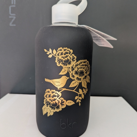bkr | Dining | Bkr Black And Gold Floral Glass Water Bottle | Poshmark